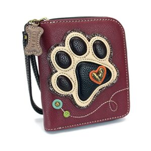 Chala Ivory Paw Print Zip-Around Wallet, LaserCut Plum Tote- Dog Mom Gift Set (Tote Handbag and Wallet Combo)