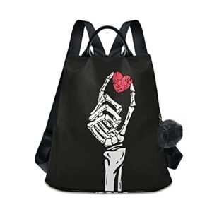 alaza skull hand holding heart backpack purse with adjustable straps for woman ladies