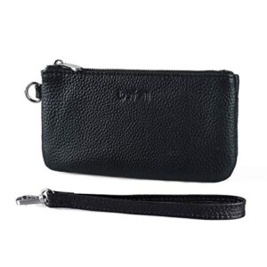 befen leather coin pouch purses change holder wallet card slots with wristlet strap – black