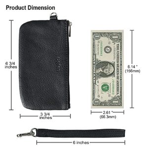 befen Leather Coin Pouch Purses Change Holder Wallet Card Slots with Wristlet Strap - Black