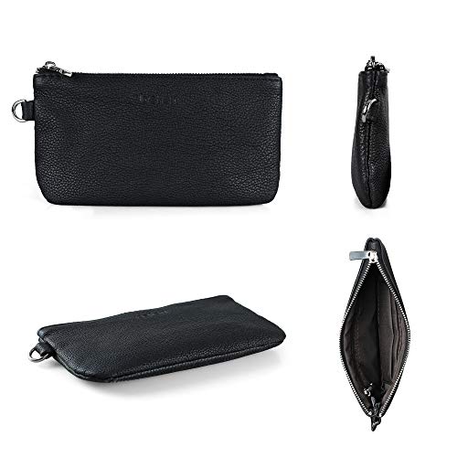 befen Leather Coin Pouch Purses Change Holder Wallet Card Slots with Wristlet Strap - Black