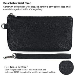 befen Leather Coin Pouch Purses Change Holder Wallet Card Slots with Wristlet Strap - Black