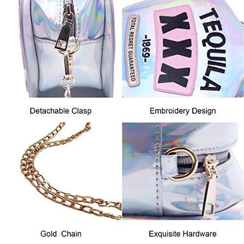 KUANG! Women Sparkling Bottle Shaped Shoulder Bags Elegant Laser Shinny Wine Shape Crossbody Purse Chain Handbags