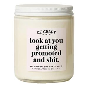 ce craft look at you getting promoted & shit candle – promotion gift, coworker gift, office workplace candle, gift for her, promotion, new job (lavender linen)