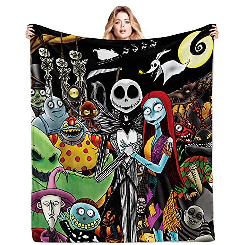 Christmas Cartoon Nightmare Blanket Halloween Movie Flannel Throw Blanket for Couch Sofa Decor Cozy Warm Bed Blankets for Kids Adults 50''x60''