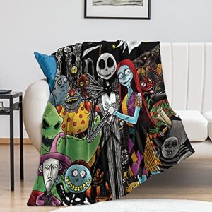 Christmas Cartoon Nightmare Blanket Halloween Movie Flannel Throw Blanket for Couch Sofa Decor Cozy Warm Bed Blankets for Kids Adults 50''x60''