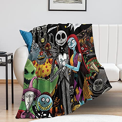 Christmas Cartoon Nightmare Blanket Halloween Movie Flannel Throw Blanket for Couch Sofa Decor Cozy Warm Bed Blankets for Kids Adults 50''x60''