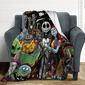 Christmas Cartoon Nightmare Blanket Halloween Movie Flannel Throw Blanket for Couch Sofa Decor Cozy Warm Bed Blankets for Kids Adults 50''x60''