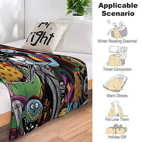 Christmas Cartoon Nightmare Blanket Halloween Movie Flannel Throw Blanket for Couch Sofa Decor Cozy Warm Bed Blankets for Kids Adults 50''x60''