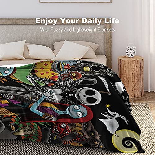 Christmas Cartoon Nightmare Blanket Halloween Movie Flannel Throw Blanket for Couch Sofa Decor Cozy Warm Bed Blankets for Kids Adults 50''x60''