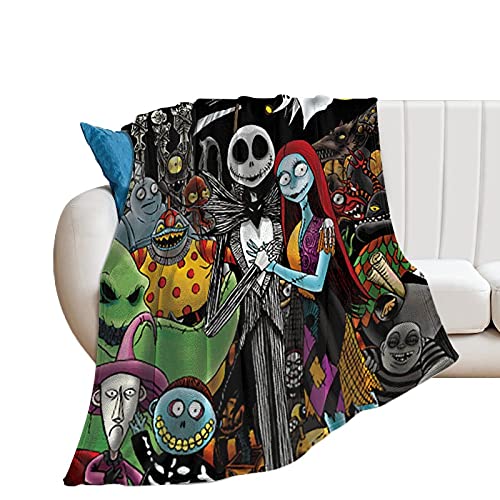 Christmas Cartoon Nightmare Blanket Halloween Movie Flannel Throw Blanket for Couch Sofa Decor Cozy Warm Bed Blankets for Kids Adults 50''x60''