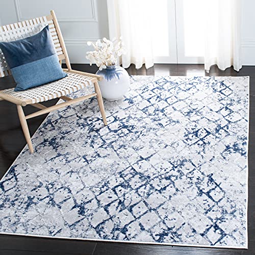 SAFAVIEH Amelia Collection 11' x 15' Grey / Navy ALA783H Modern Trellis Distressed Non-Shedding Living Room Bedroom Dining Home Office Area Rug