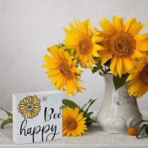 Jetec 2 Pieces Bee Happy Sign Decor Summer Wood Block Plaque Buzz Kind Sign Small Talk Table Door Decor, Farmhouse Wreath Attachment for Home Office Decoration