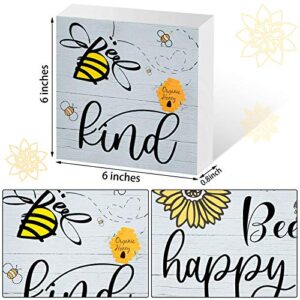 Jetec 2 Pieces Bee Happy Sign Decor Summer Wood Block Plaque Buzz Kind Sign Small Talk Table Door Decor, Farmhouse Wreath Attachment for Home Office Decoration