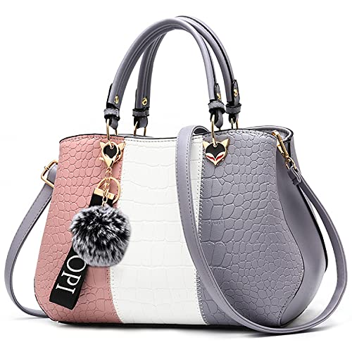 VARLIVOO Women Handbag Shoulder Bag for Ladies Female Messenger Bag for Work Top-Handle Bag Crocodile Pattern Waterproof PU Leather Gray A