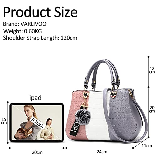 VARLIVOO Women Handbag Shoulder Bag for Ladies Female Messenger Bag for Work Top-Handle Bag Crocodile Pattern Waterproof PU Leather Gray A