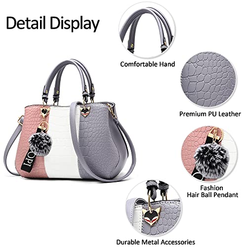 VARLIVOO Women Handbag Shoulder Bag for Ladies Female Messenger Bag for Work Top-Handle Bag Crocodile Pattern Waterproof PU Leather Gray A