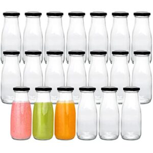 12 oz glass bottles, clear glass milk bottles with black metal airtight lids, vintage breakfast shake container, vintage drinking bottles with whiteboard labels and pen for party,kids,set of 20