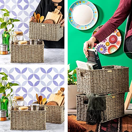 ADO Basics Seagrass Wicker Baskets for Organizing with Built-in Handles, Length 13", Width 8.3", Height 7.1", Set of 2