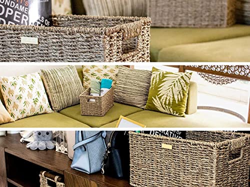 ADO Basics Seagrass Wicker Baskets for Organizing with Built-in Handles, Length 13", Width 8.3", Height 7.1", Set of 2