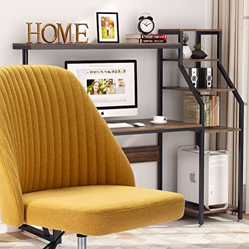 Home Office Desk Chair, Vanity Chair, Modern Adjustable Low Back Rolling Chair, Twill Upholstered Cute Office Chair, Desk Chairs with Wheels for Bedroom, Classroom, Vanity Room (Yellow)