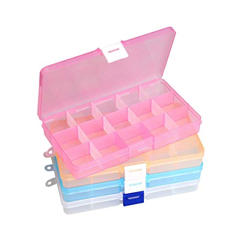 Clear Jewelry Box, 4 Pcs Plastic Adjustable Dividers Bead Earring Storage Organizer(Multi Colors)