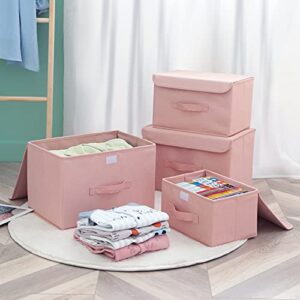 BICOY Foldable Storage Boxes with Lid 2PCS Cube Fabric Organizer Basket Home Bedroom Closet Office Storage Bins for Clothes, Toys, Sundries, Papers, Books Pink 9.8"x7.5"x5.9"