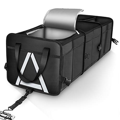 HAOKAY Durable Car Trunk Organizer with Premium insulation cooler bag,Sturdy Collapsible Trunk Storage Organizer, Multi Compartments with Reflective Strip