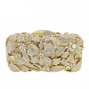 boutique de fgg elegant flower women crystal evening clutch bags wedding party bridal rhinestone handbag purse (gold&silver)