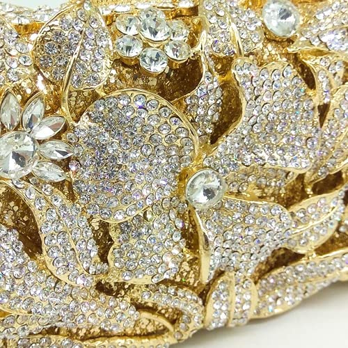 Boutique De FGG Elegant Flower Women Crystal Evening Clutch Bags Wedding Party Bridal Rhinestone Handbag Purse (Gold&Silver)