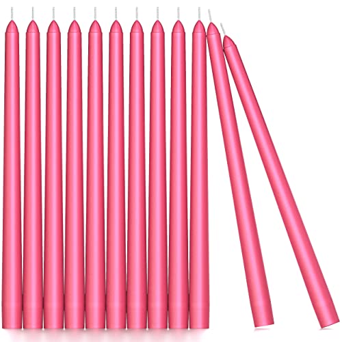 CANDWAX 10 inch Taper Candle Sticks Long Burning Set of 12 - Dripless Dinner Candles for Table Look Like Matte Metallic Candles and are Ideal for Any Occasion - Pink Glitter Taper Candles