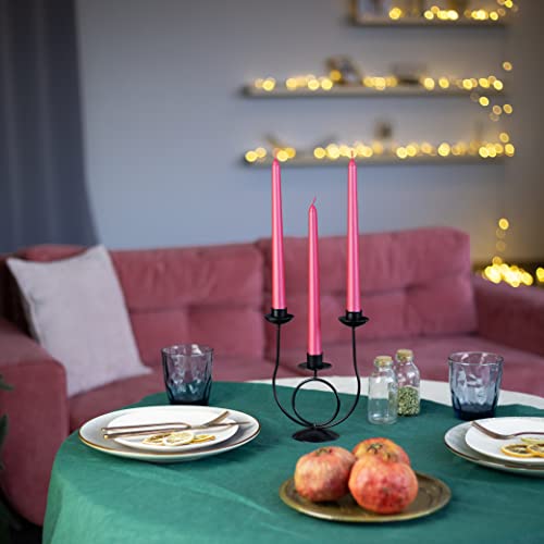 CANDWAX 10 inch Taper Candle Sticks Long Burning Set of 12 - Dripless Dinner Candles for Table Look Like Matte Metallic Candles and are Ideal for Any Occasion - Pink Glitter Taper Candles