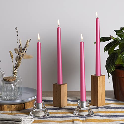 CANDWAX 10 inch Taper Candle Sticks Long Burning Set of 12 - Dripless Dinner Candles for Table Look Like Matte Metallic Candles and are Ideal for Any Occasion - Pink Glitter Taper Candles