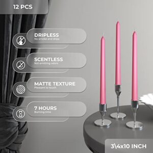 CANDWAX 10 inch Taper Candle Sticks Long Burning Set of 12 - Dripless Dinner Candles for Table Look Like Matte Metallic Candles and are Ideal for Any Occasion - Pink Glitter Taper Candles