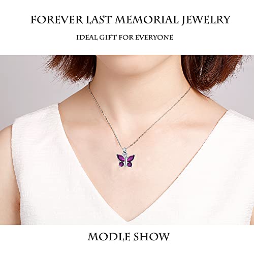 RIMZVIUX Purple Butterfly Urn Necklace for Ashes Memory Keepsake Cremation Jewelry for Women In Memory of Dad Mom Grandma Grandpa Brother (Dark Purple)