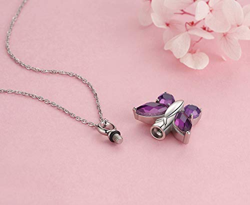 RIMZVIUX Purple Butterfly Urn Necklace for Ashes Memory Keepsake Cremation Jewelry for Women In Memory of Dad Mom Grandma Grandpa Brother (Dark Purple)