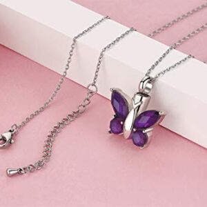 RIMZVIUX Purple Butterfly Urn Necklace for Ashes Memory Keepsake Cremation Jewelry for Women In Memory of Dad Mom Grandma Grandpa Brother (Dark Purple)