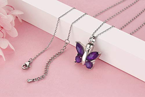 RIMZVIUX Purple Butterfly Urn Necklace for Ashes Memory Keepsake Cremation Jewelry for Women In Memory of Dad Mom Grandma Grandpa Brother (Dark Purple)