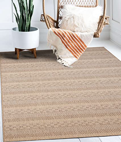 Sherloom Modern Indoor Outdoor Area Rugs 5x7 | Non-Shed - Non-Skid - Washable Rug Runner for Living Room, Dining, Entryway, Patio, Pool Deck | Menzis Collection | Natural, Neutral