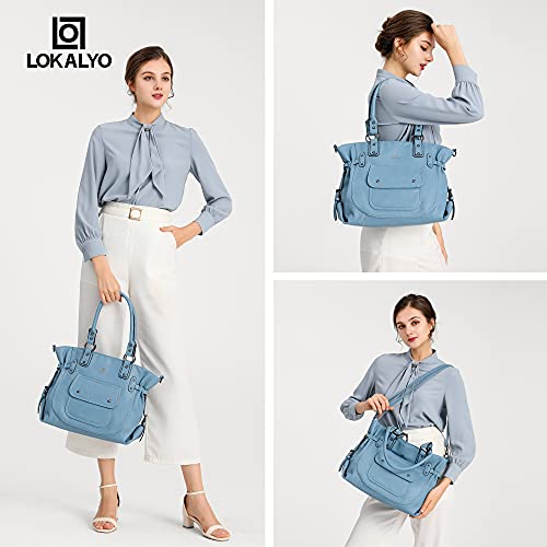 LOKALYO Roomy Fashion Hobo Womens Handbags Ladies Purse Satchel Shoulder Bags Tote Vegan Leather Bag Travel bags(SKY Blue)