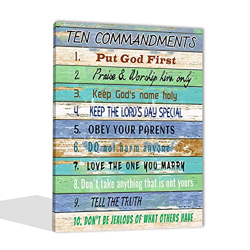 JDKWAY The Ten Commandments Wall Decor for Living Room Christian Prints Religious Scripture Bible Teal Wall Art Artwork Inspirational Quotes for Office Inspiring Wall Art Decoration 12x16 Inch