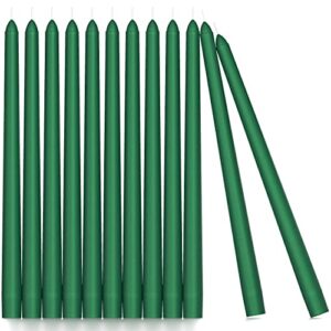 candwax 10 inch taper candle sticks long burning set of 12 – dripless dinner candles for table look like matte metallic candles and are ideal for any occasion – green metallic candles