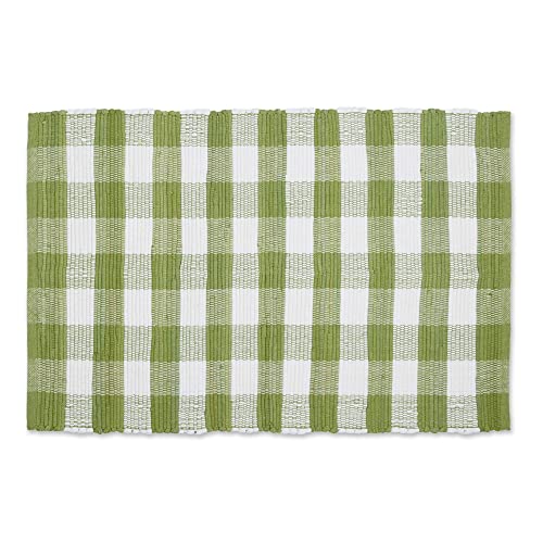 DII Buffalo Check Rug Collection, Hand Dyed Reversible Chindi Rug, 26x40, Antique Green