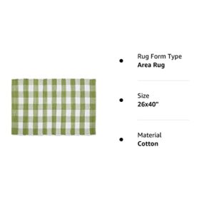 DII Buffalo Check Rug Collection, Hand Dyed Reversible Chindi Rug, 26x40, Antique Green