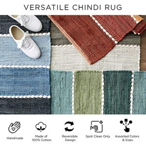 DII Buffalo Check Rug Collection, Hand Dyed Reversible Chindi Rug, 26x40, Antique Green