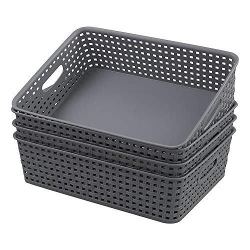 Zerdyne 4-Pack Storage Basket Tray, Plastic Paper Storage Basket Tray, Gray