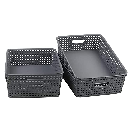 Zerdyne 4-Pack Storage Basket Tray, Plastic Paper Storage Basket Tray, Gray