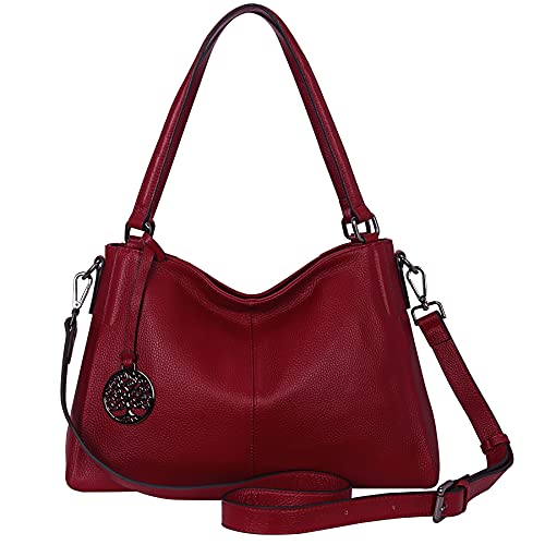 HESHE Genuine Leather Handbags for Women Shoulder Tote Bag Designer Hobo Cross Body Bags Satchel and Purses for Ladies(Wine-new)