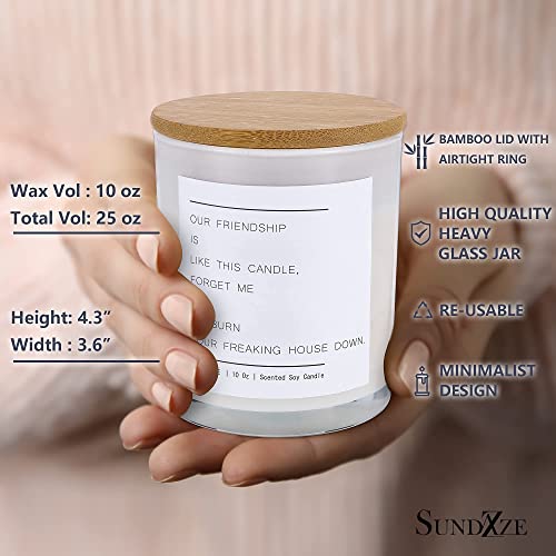 Sundazze Large Scented “Our Friendship is Like This” Candle – 25oz, Natural Soy, Lavender Fragrance – Funny Best Friend Candle, Novelty Gifts for Women, 70-Hour Burn Time