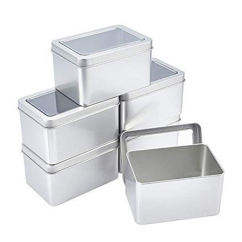 SUPERFINDINGS about 6PCS Tinplate Storage Boxes Empty Storage Tins Case Rectangle Containers with Large Clear Window for Candles, Candies, Gifts